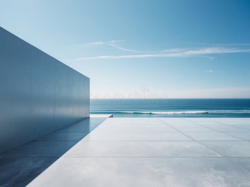 Long Rectangular Concrete Floor Clear Blue Sky Ocean. Stock Image ...