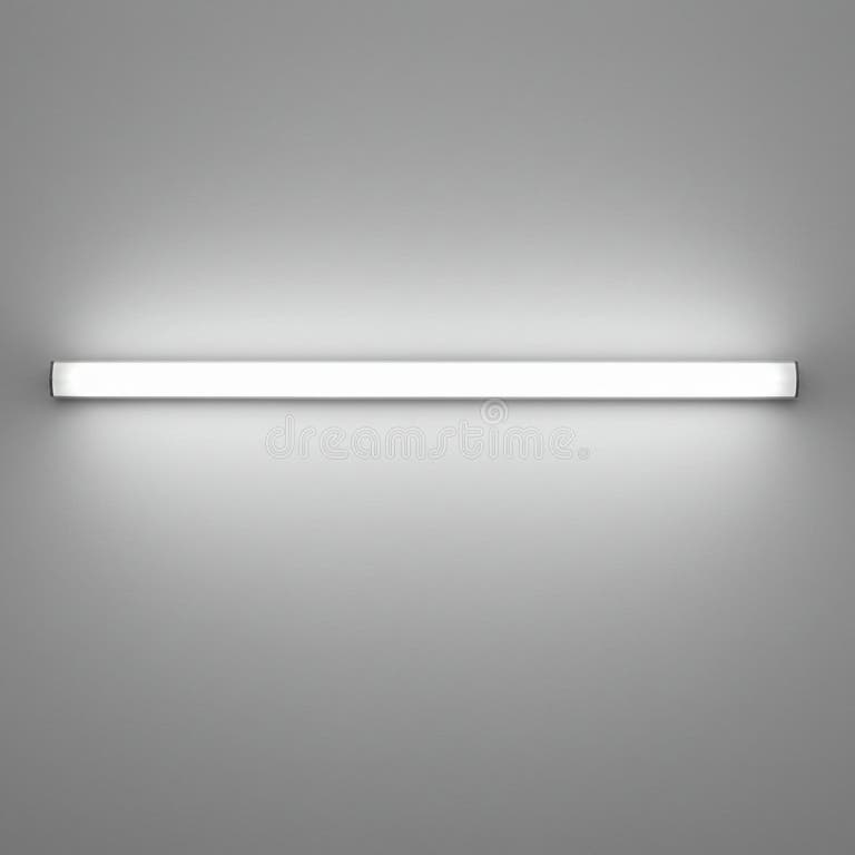 Long, Rectangular LED or Fluorescent Light Fixture Mounted on a Smooth ...