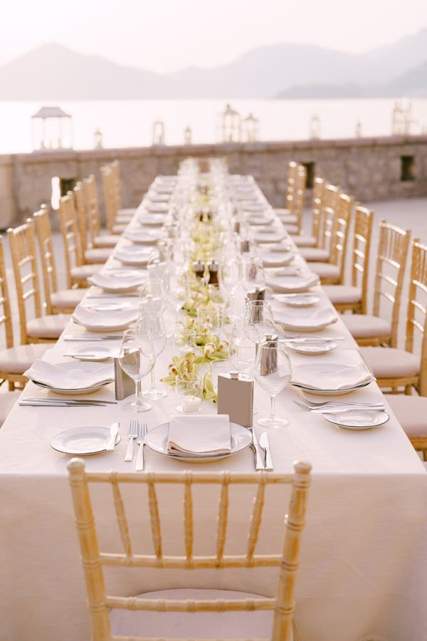 Perspective Wedding Dinner Table Reception View. a Long Rectangular ...
