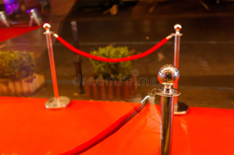 Long Red Carpet between Rope Barriers on Entrance. Stock Photo - Image ...