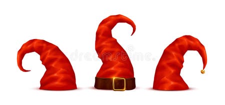 Long Red Dwarf Hats Vector Set in Cartoon Style Stock Vector ...