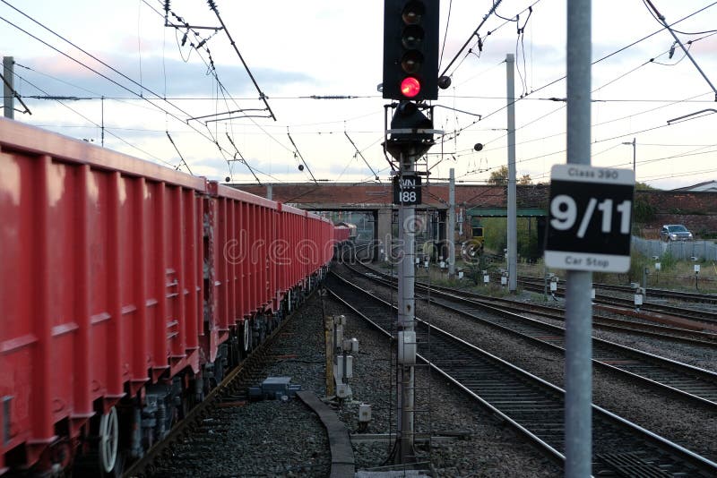 A long red freight train stock photo. Image of transportation - 106648174