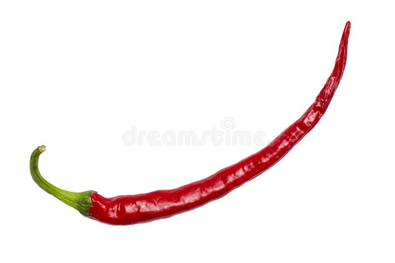 Long Red Hot Chili Pepper on White Isolated Stock Image - Image of ...