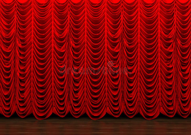 3d Rendering. Long Red Luxury Curtains Hanging on the Wood Stage Stock ...