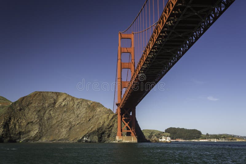 Long Red Span of Golden Gate Bridge Viewed from Sailboat Passing ...
