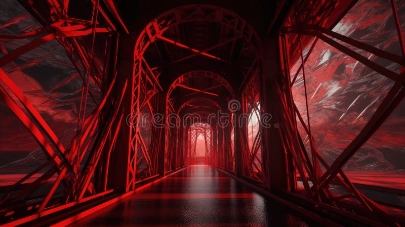 A Long Red Tunnel with a Red Light at the End Stock Illustration ...