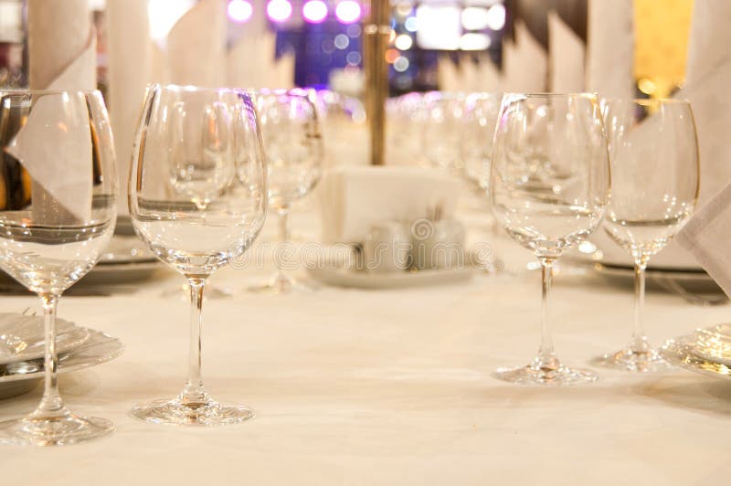 Long restaurant table stock photo. Image of formal, dishes - 68191112