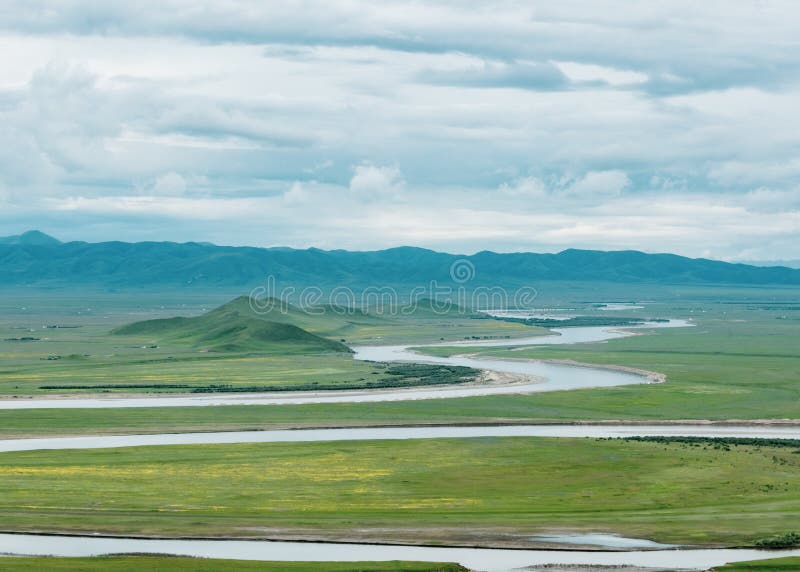 Long River a Green Valley and Mountains Stock Image - Image of ...