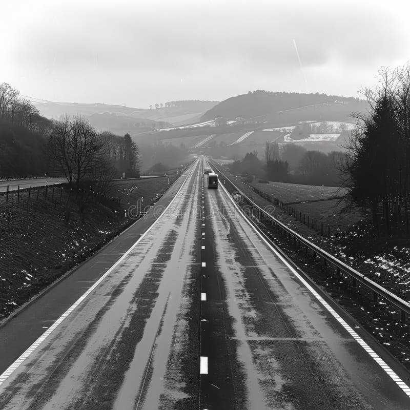 A Long Road with a Car Driving Down it. Stock Photo - Image of scenery ...