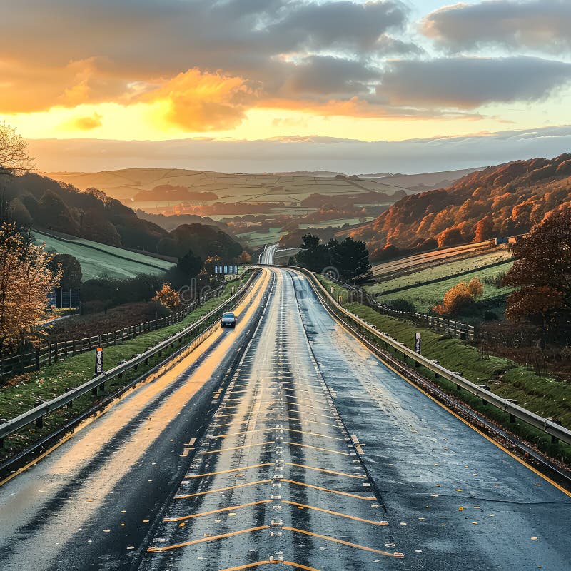 A Long Road with a Car Driving Down it Stock Image - Image of asphalt ...