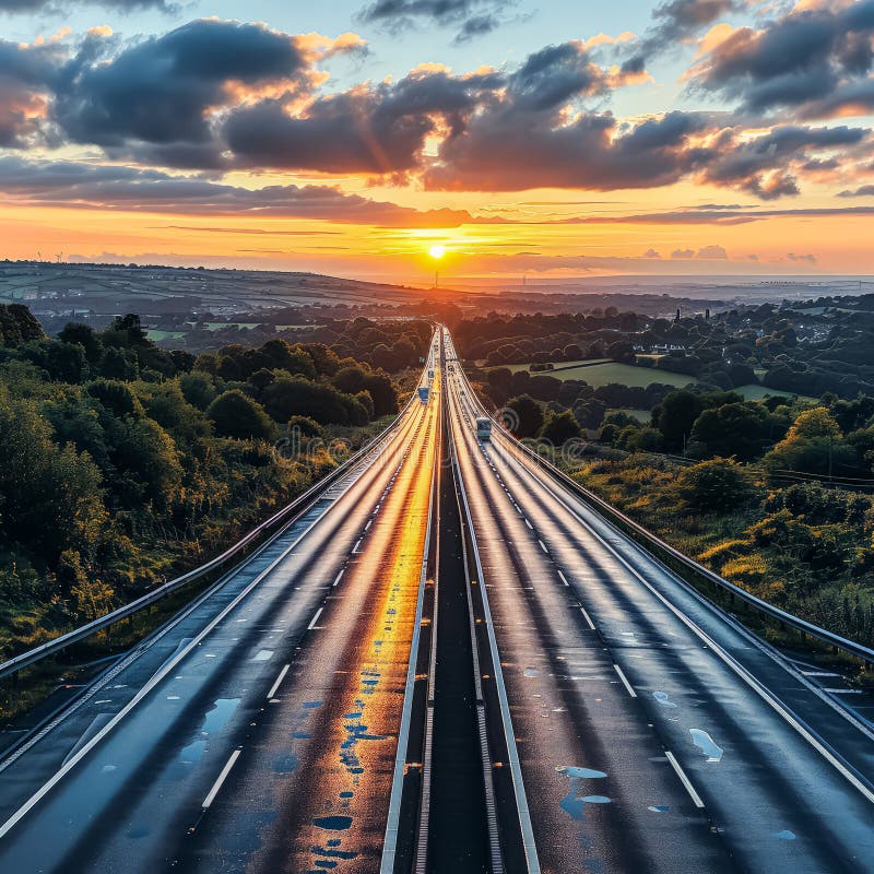 A Long Road with a Car Driving Down it. Stock Image - Image of nature ...