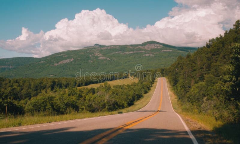 A Long Road with a Clear Blue Sky and Mountains in the Background Stock ...