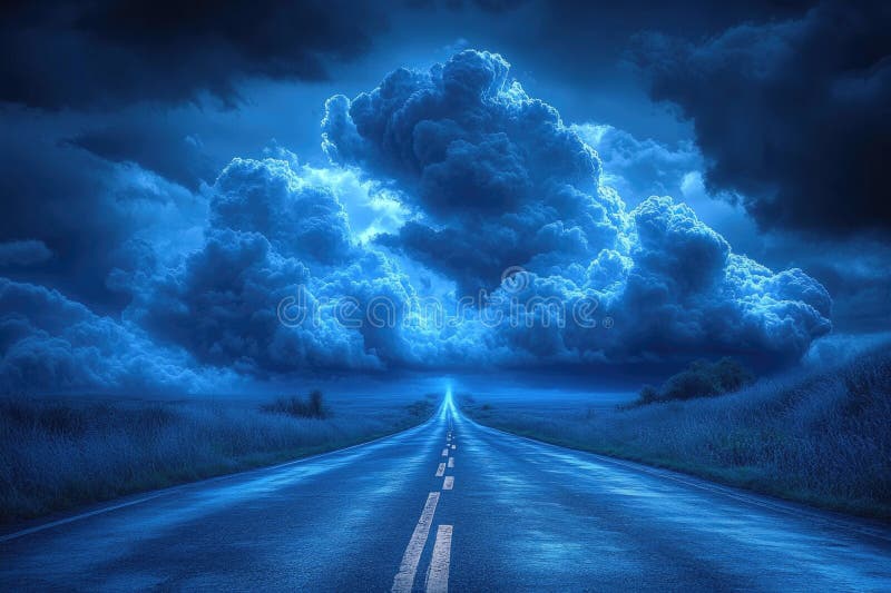 A Long Road with Clouds in the Sky Stock Image - Image of ...