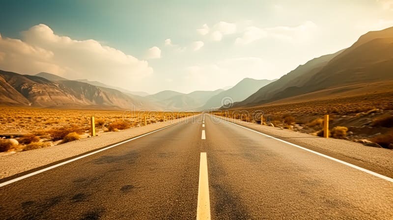 A Long Road with a Few Yellow Posts on it. Stock Photo - Image of ...