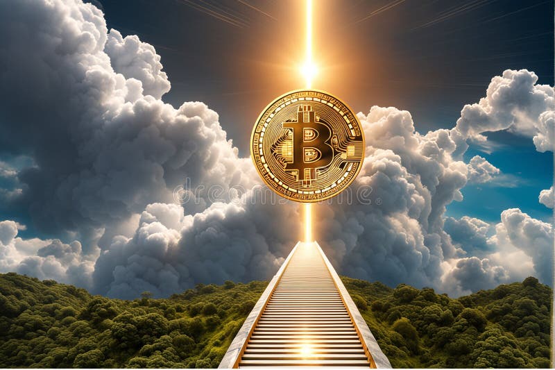 A Long Road Forwarding Toward Sky Leading To Bitcoin, 3d Symbolizing of ...