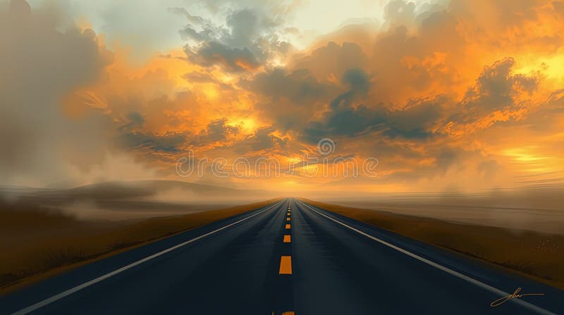 Long Road Going into the Distance Surrounded by Greenery on Both Sides ...