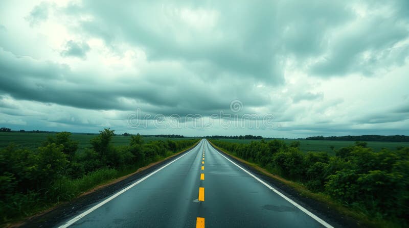 Long Road Going into the Distance Surrounded by Greenery on Both Sides ...