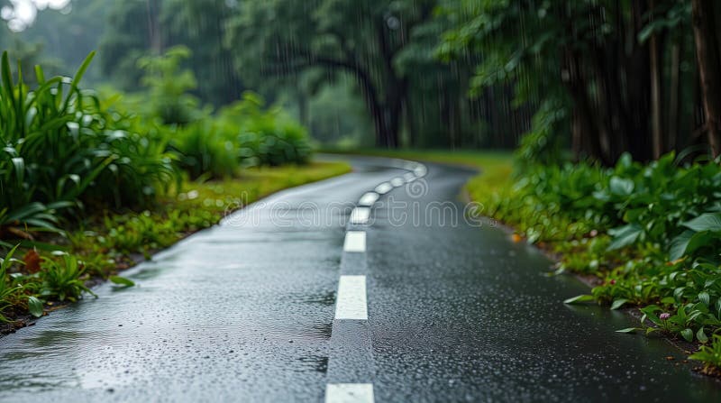 Long Road Going into the Distance Surrounded by Greenery on Both Sides ...