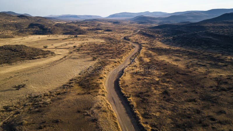 A Long Road in the Middle of a Desert Stock Illustration - Illustration ...