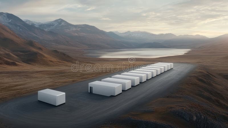 Long Road Trip, White Boxes Line the Highway, Stretching into the ...