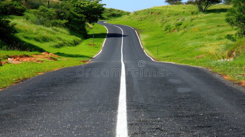 A Long Road with a White Line Down the Middle Stock Photo - Image of ...