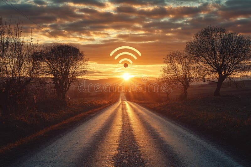 Long road with WiFi sign stock image. Image of network - 379354745