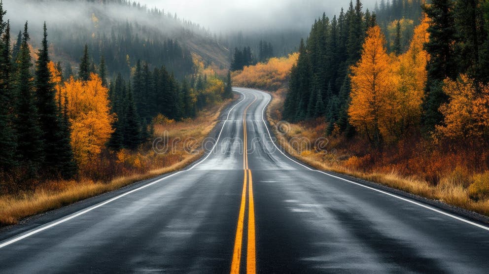 A Long Road with a Yellow Line Going through the Middle Stock ...