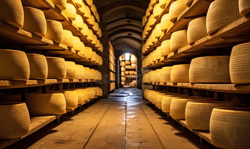 A Long Room Filled with an Abundance of Cheese Stock Illustration ...
