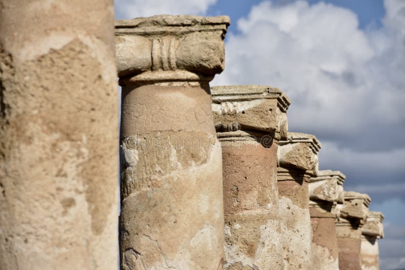 Long Row of Ancient Ionic Column Capitals Stock Image - Image of unesco ...