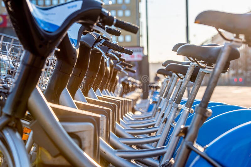 Long Row of Bicycles for Hire Stock Photo - Image of recreation, europe ...