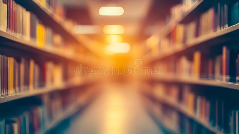 A Long Row of Books on Shelves in a Library Stock Image - Image of ...