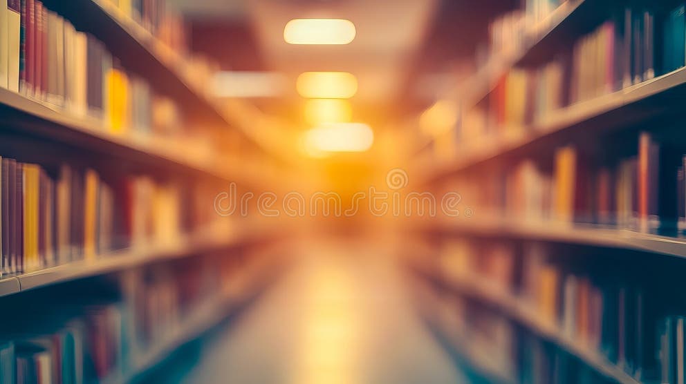 A Long Row of Books on Shelves in a Library Stock Image - Image of ...