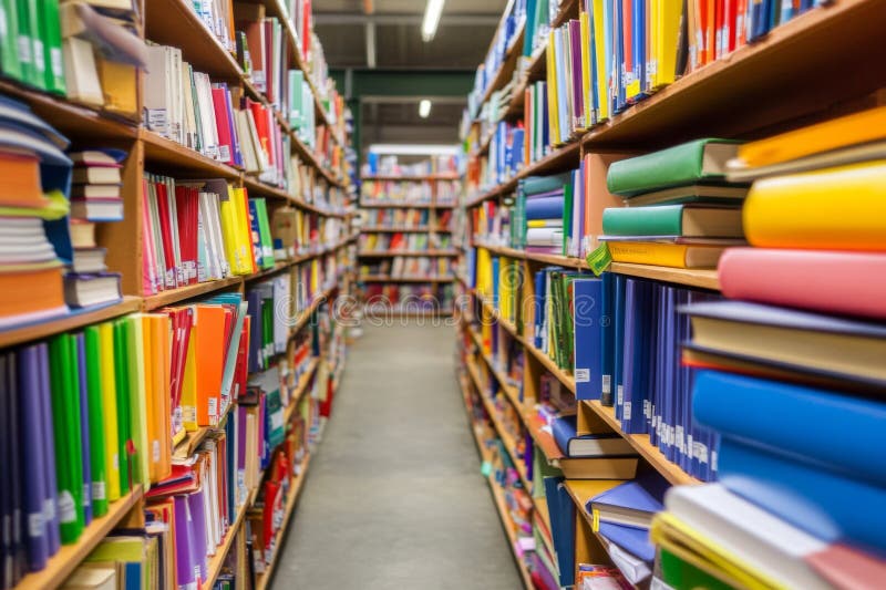 A Long Row of Bookshelves in a Library Stock Illustration ...