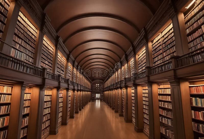 A Long Row of Bookshelves in a Library Stock Illustration ...