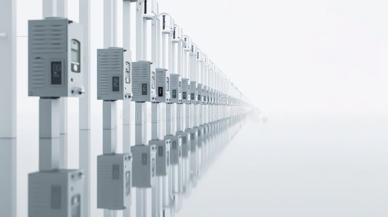 Long Row of Electrical Boxes in an Industrial Space Stock Photo - Image ...