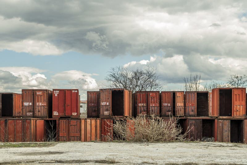 A Long Row of Empty Metal Containers Stock Photo - Image of dock ...