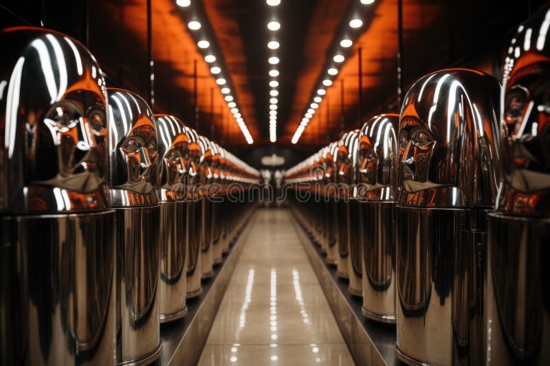 A Long Row of Metal Vases in a Hallway, AI Stock Image - Image of ...