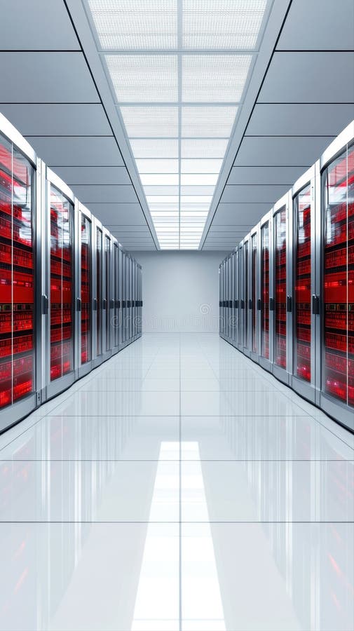A Long Row of Servers in a Modern Data Center Depicts Advanced ...