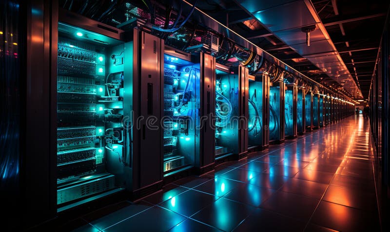 Long Row of Servers in Server Room Stock Photo - Image of storage ...