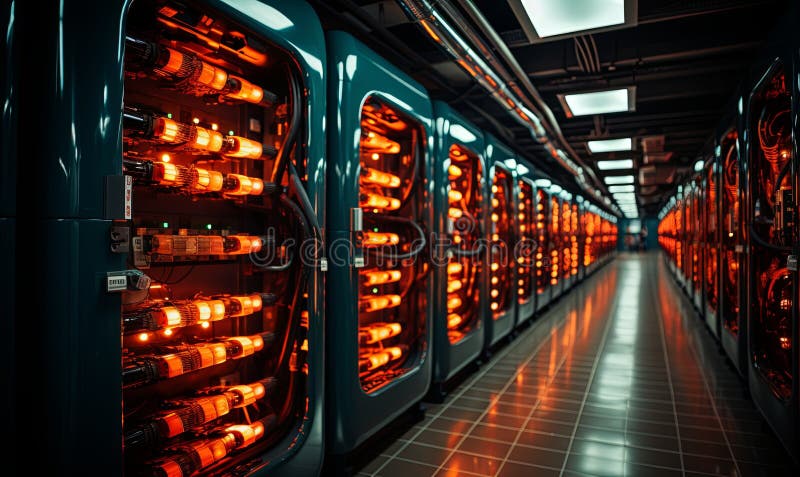 Long Row of Servers in Server Room Stock Image - Image of equipment ...