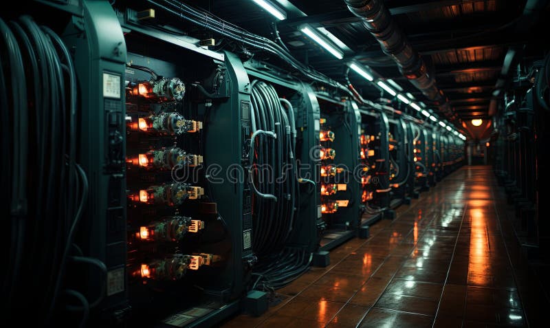 Long Row of Servers in Server Room Stock Photo - Image of power ...