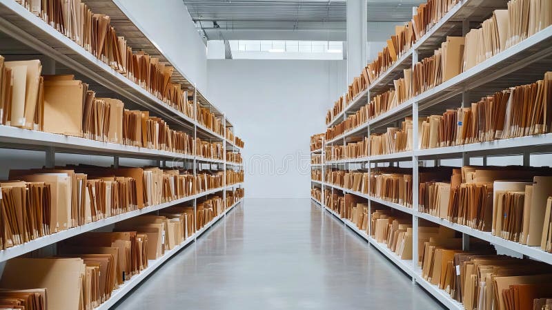 A Long Row of Shelves Filled with Lots of Files in a Warehouse Stock ...