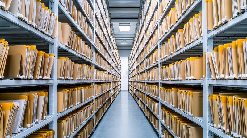 A Long Row of Shelves Filled with Lots of Files in a Warehouse Stock ...