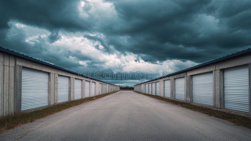 A Long Row of Storage Units with Doors Open Stock Illustration ...