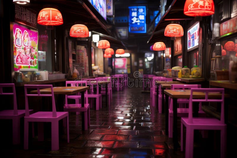 A Long Row of Tables and Chairs in an Asian Restaurant Stock ...