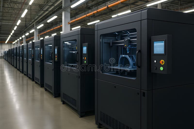 Long Rows of Industrial 3D Printers in a Large Facility. Stock ...