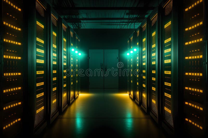 Long Rows of Server Racks in a Large Data Cente Stock Illustration ...