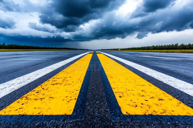 A Long Runway with a Yellow Line on the Side of it Stock Photo - Image ...