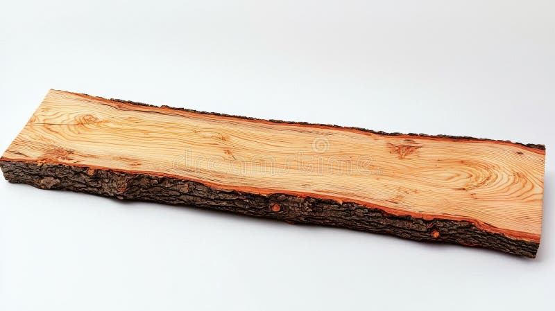 Long Rustic Wood Plank with Natural Bark Isolated on White Background ...