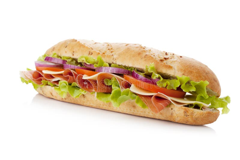 Ham & Swiss Sub Sandwich on White Background Stock Image - Image of ...